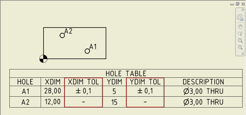 How to add tolerances for X and Y dimensions in hole table in Inventor