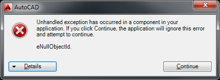 Error: "eNullObjectId" when using DGNPURGE in AutoCAD