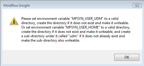 Edit Default Properties shows an error when opening file in Moldflow
