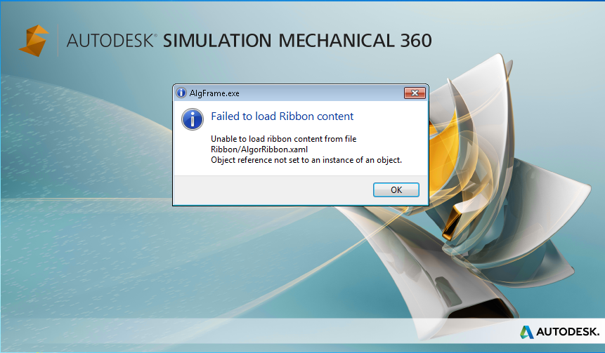 Message: Failed to load ribbon content in Simulation Mechanical