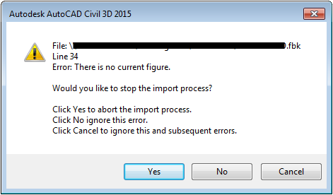 Multiple errors when importing FBK file in Civil 3D