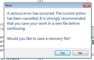 "A serious error has occurred. The current action has been canceled ...