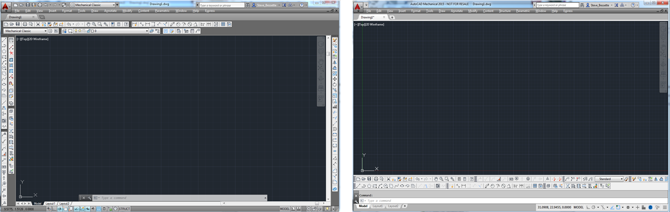 Toolbar icons appear pale using the "light" theme in AutoCAD 2015 and later