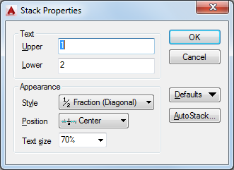 How to set the default format for stacked fractions in AutoCAD