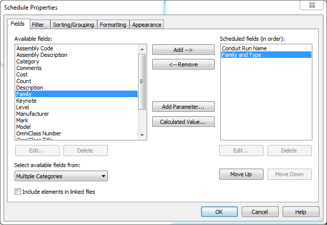 How to create a Conduit Run schedule in Revit