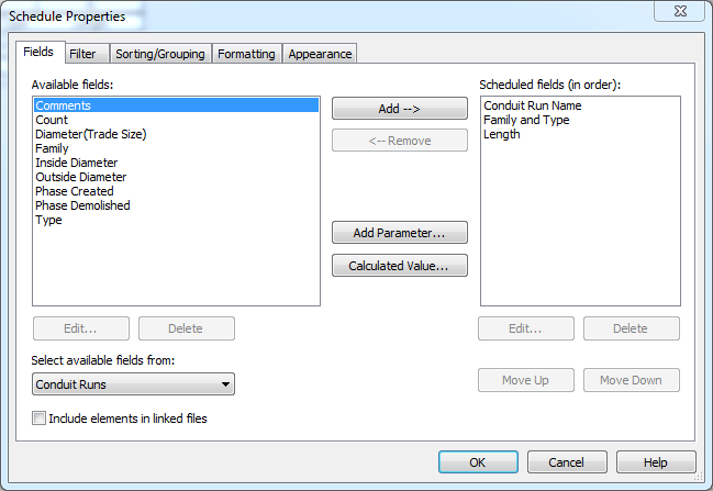 How to create a Conduit Run schedule in Revit