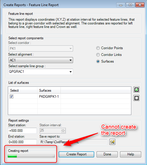 Can't create Report when object start station has negative value in Civil 3D