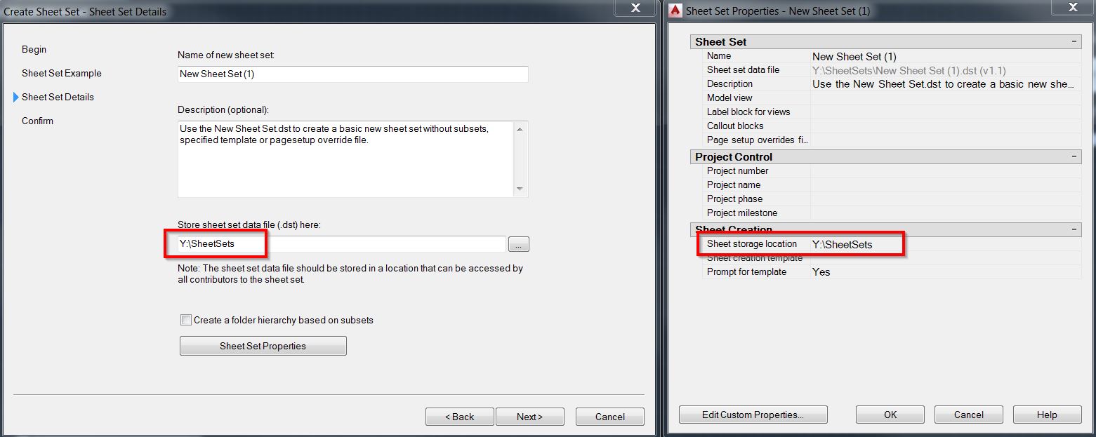 How to change the default sheet storage location for sheet sets in AutoCAD