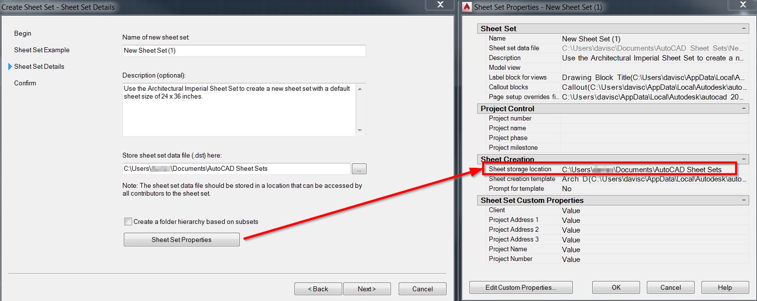 How to change the default sheet storage location for sheet sets in AutoCAD