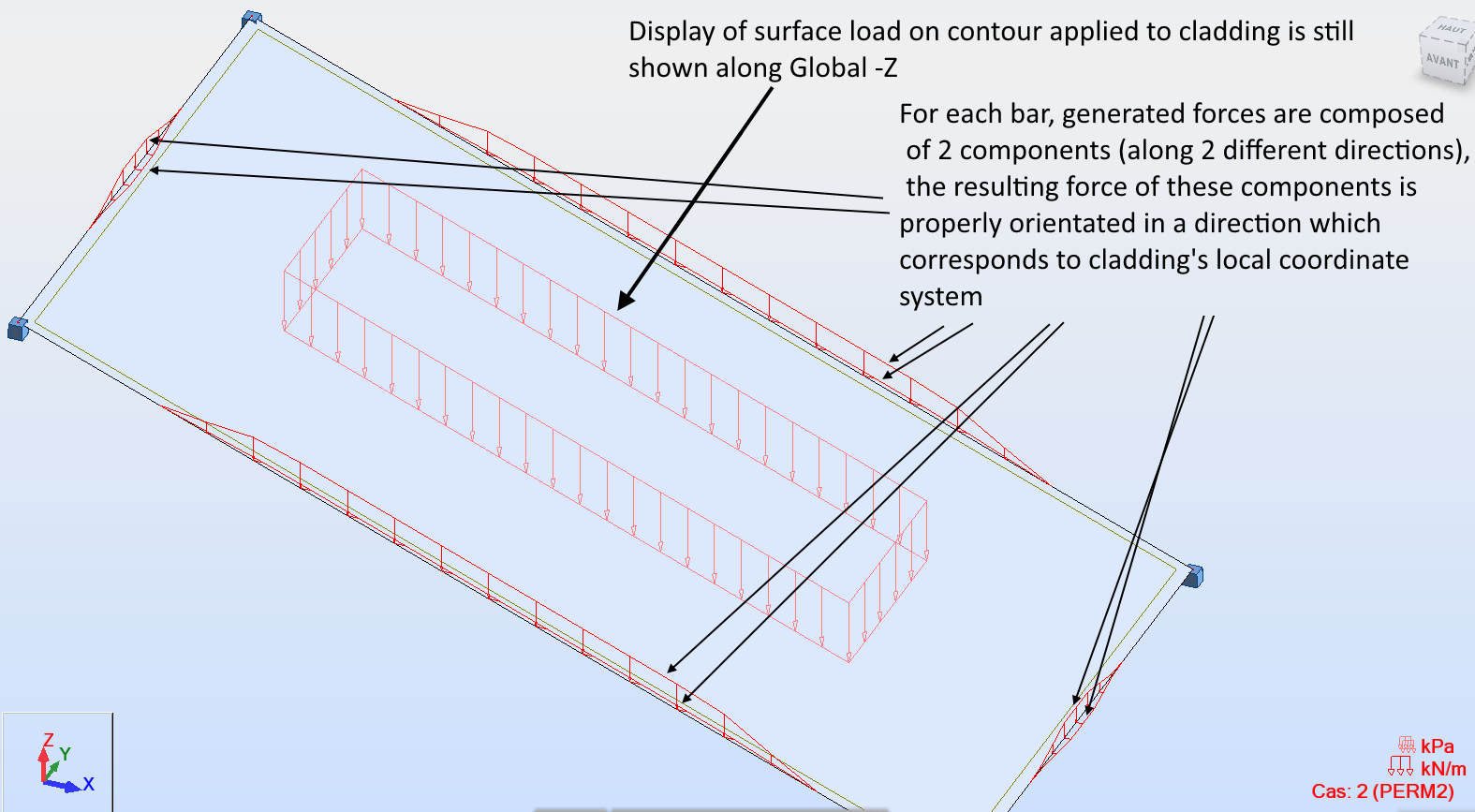 Uniform planar surface load on contour applied on local coordinate system of a cladding not ...