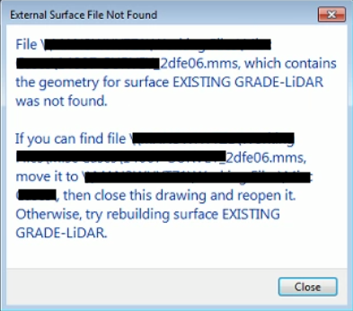 "External Surface File Not Found" even after deleting the associated ...