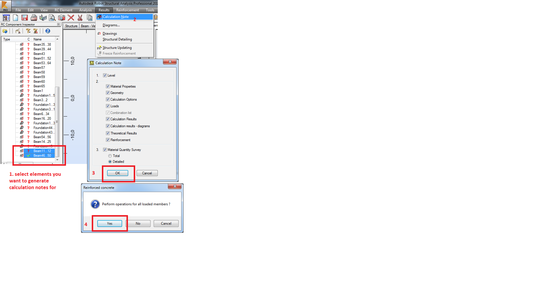 How to print calculation note from provided reinforcement modules in Robot Structural Analysis