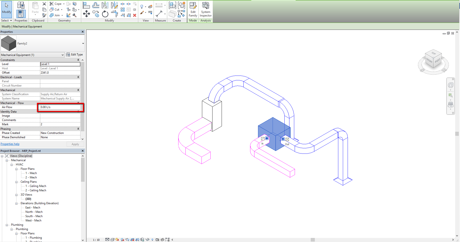 Flow not calculating on custom mechanical equipment in Revit