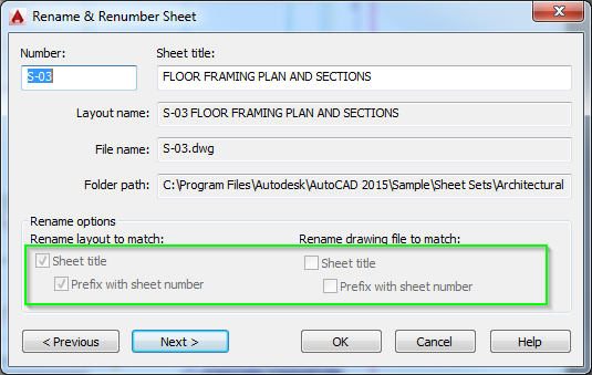 Rename & Renumber Sheet shows greyed fields in AutoCAD Products