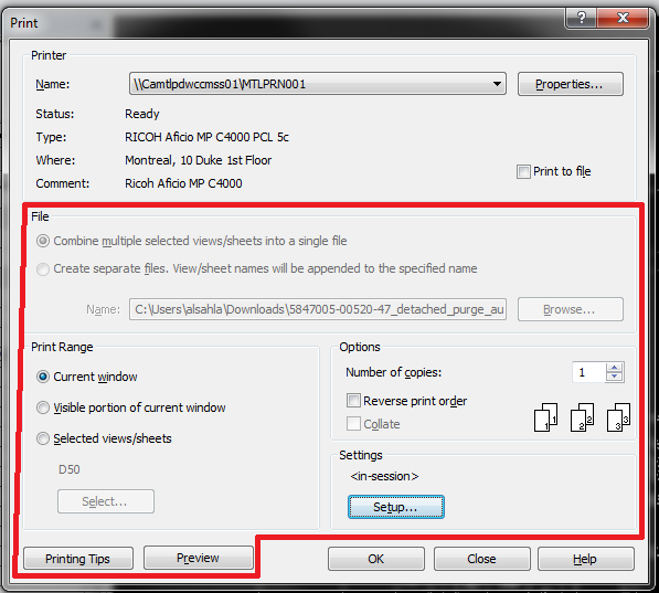 Print dialog buttons are unresponsive in Revit