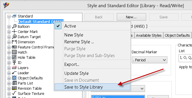 Save to Style Library is grayed out in Inventor