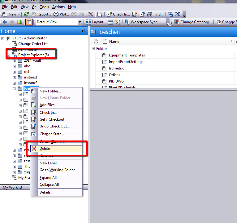 Deleting an AutoCAD P&ID respectively AutoCAD Plant 3D/Vault project