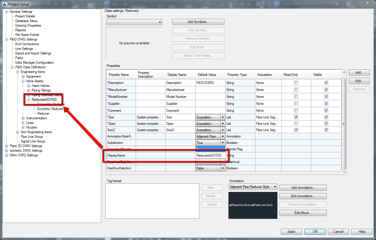 AutoCAD P&ID - How to edit a P&ID project class name