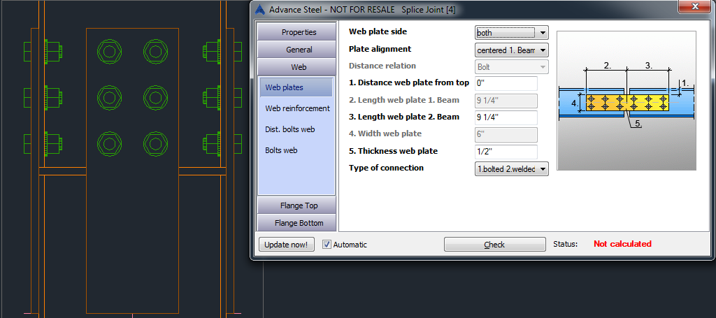Advance Steel: How to center the web plate for a Splice Joint