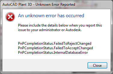An error message appears that the PnPCompletionStatus failed by several commands in an AutoCAD ...