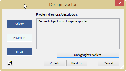 "[File name].ipt: has been unexported in the source." When updating a derived component in Inventor