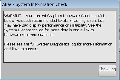 Alias - Graphics driver incompatibility warnings
