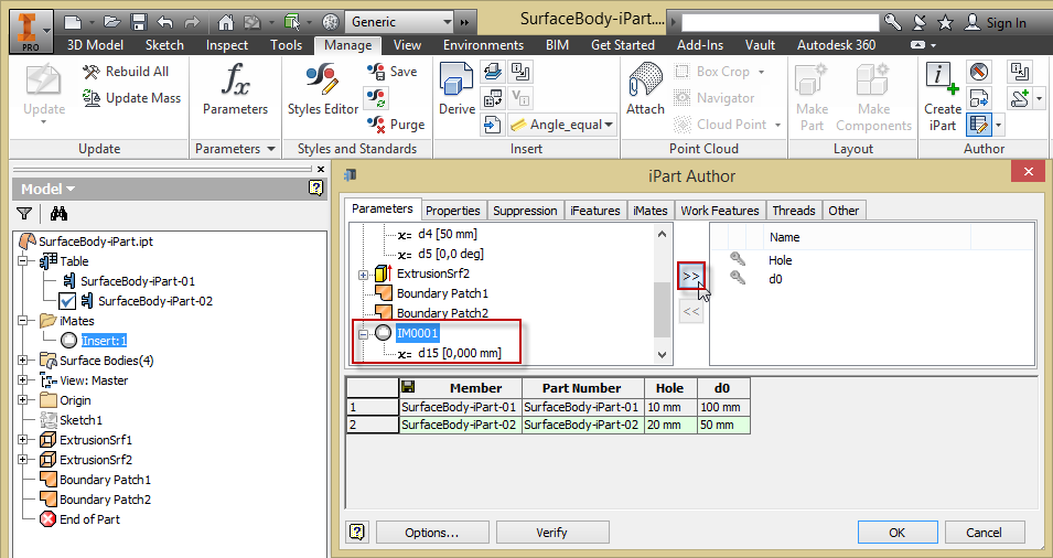 在Inventor中，插入的iPart成员不包含曲面或点几何图元