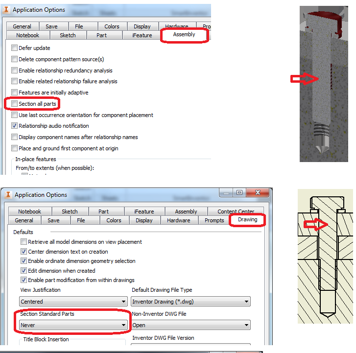Standard Inventor Content Center Parts are always sectioned in ...