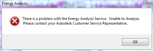 Energy simulation error message: "There is a problem with the Energy ...