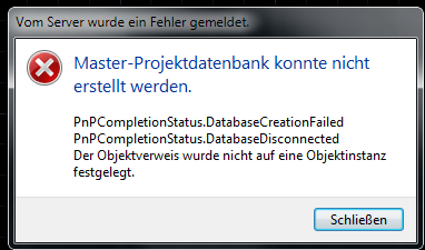 Error when using PLANTPROJECTTOVAULT: PnPCompletionStatus.DatabaseCreationFailed