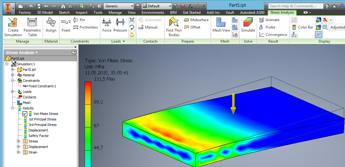 Inventor Stress Analysis Results Not being Displayed Correctly