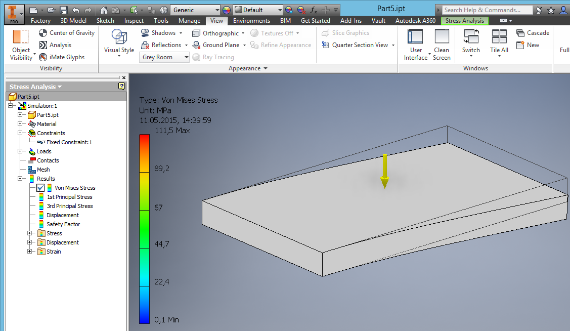 Inventor Stress Analysis Results Not being Displayed Correctly