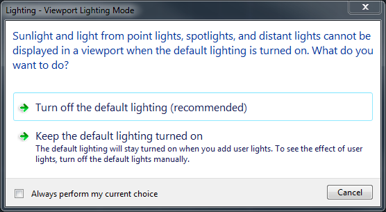 Can the default lighting direction be adjusted in AutoCAD?