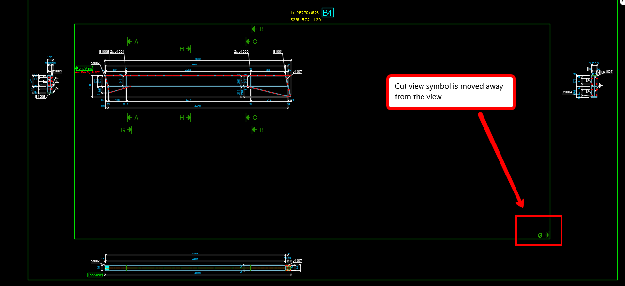Displacement of cut view symbol away from the detail view in Advance Steel