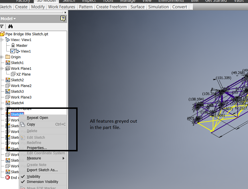 Unable to edit any features or sketches in Inventor part file
