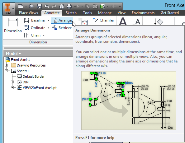 How to retrieve model dimensions in a drawing in Inventor