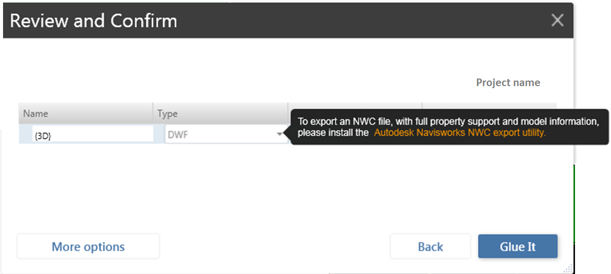 Navisworks Export Utility Notification When Gluing Or Exporting A Model To Bim 360 Glue In Revit