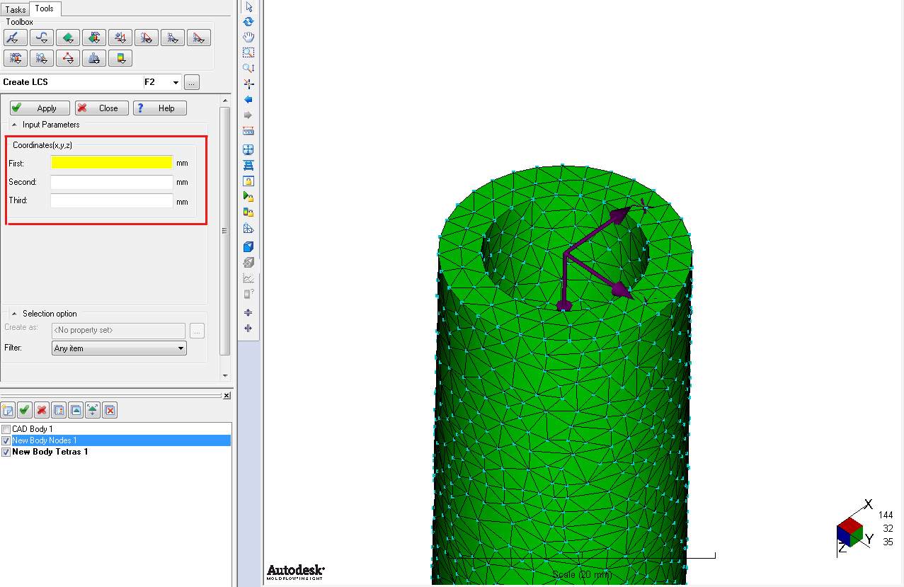 How to constrain a part for measuring cylindrical deflection in Moldflow