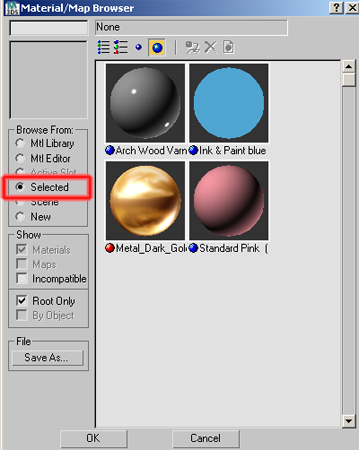 You want to see materials for selected objects only in the new Slate ...