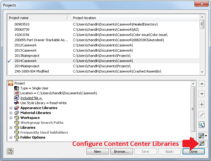 "Failed to read data from Content Center. Content Center server query failed." in Inventor