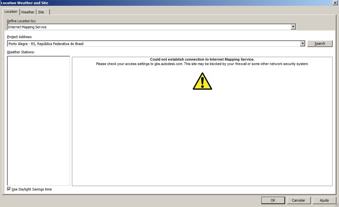 "Could not connect to Internet Mapping Service" message appears for project location in Revit