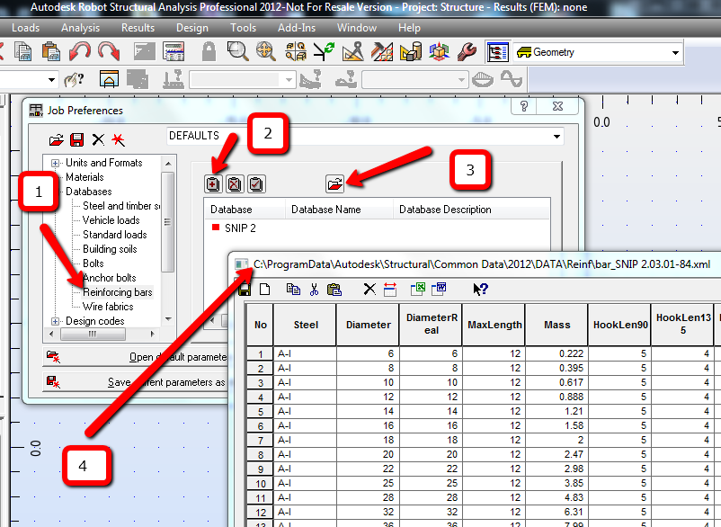How to modify reinforcement bar databases in Robot Structural Analysis