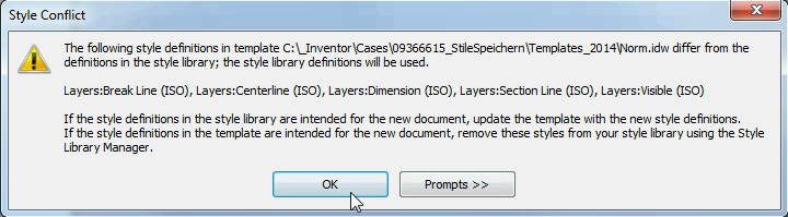 即使所有样式在 Inventor 中同步，仍显示“样式冲突”消息