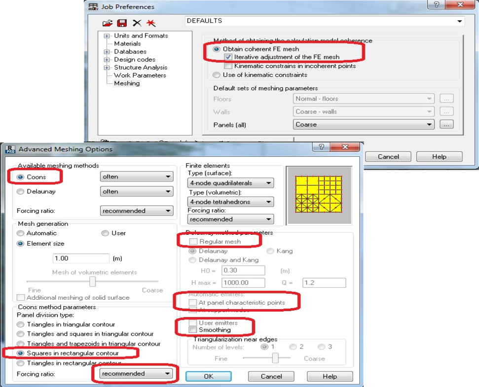 Recommended meshing options for panels in Robot Structural Analysis