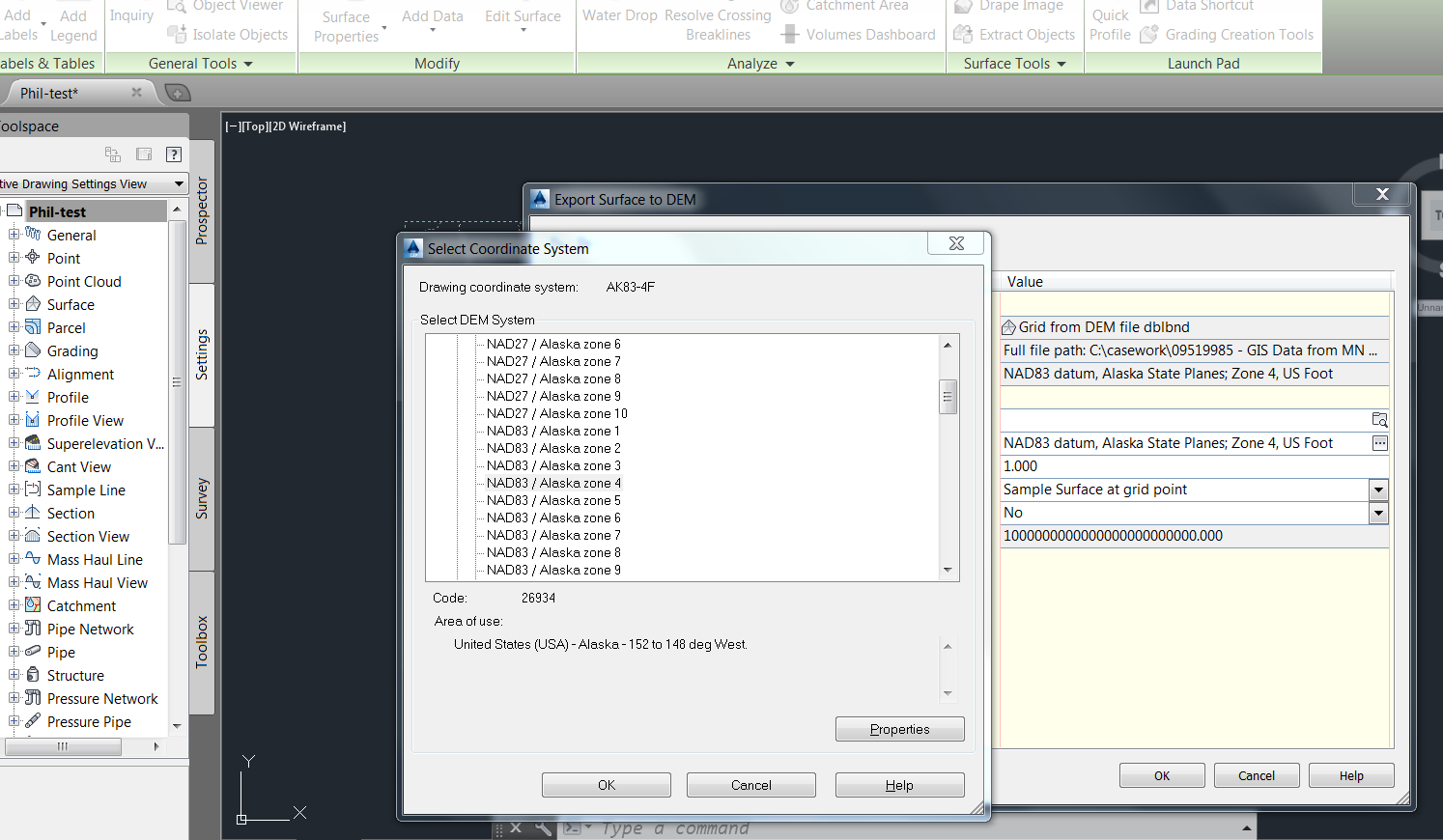 "The USGS DEM file format does not support the selected coordinate ...