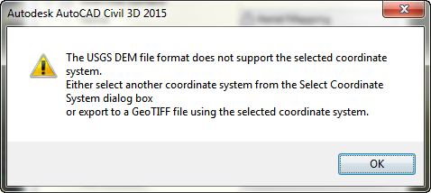 "The USGS DEM file format does not support the selected coordinate ...