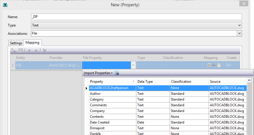 How to map an AutoCAD attribute to a Vault property