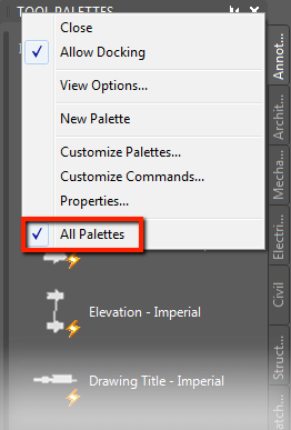 Tool palettes and tool palette groups are lost in AutoCAD verticals