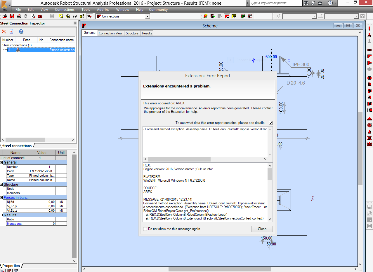 "Extensions encountered a problem" while opening a connection definition dialog in Robot ...