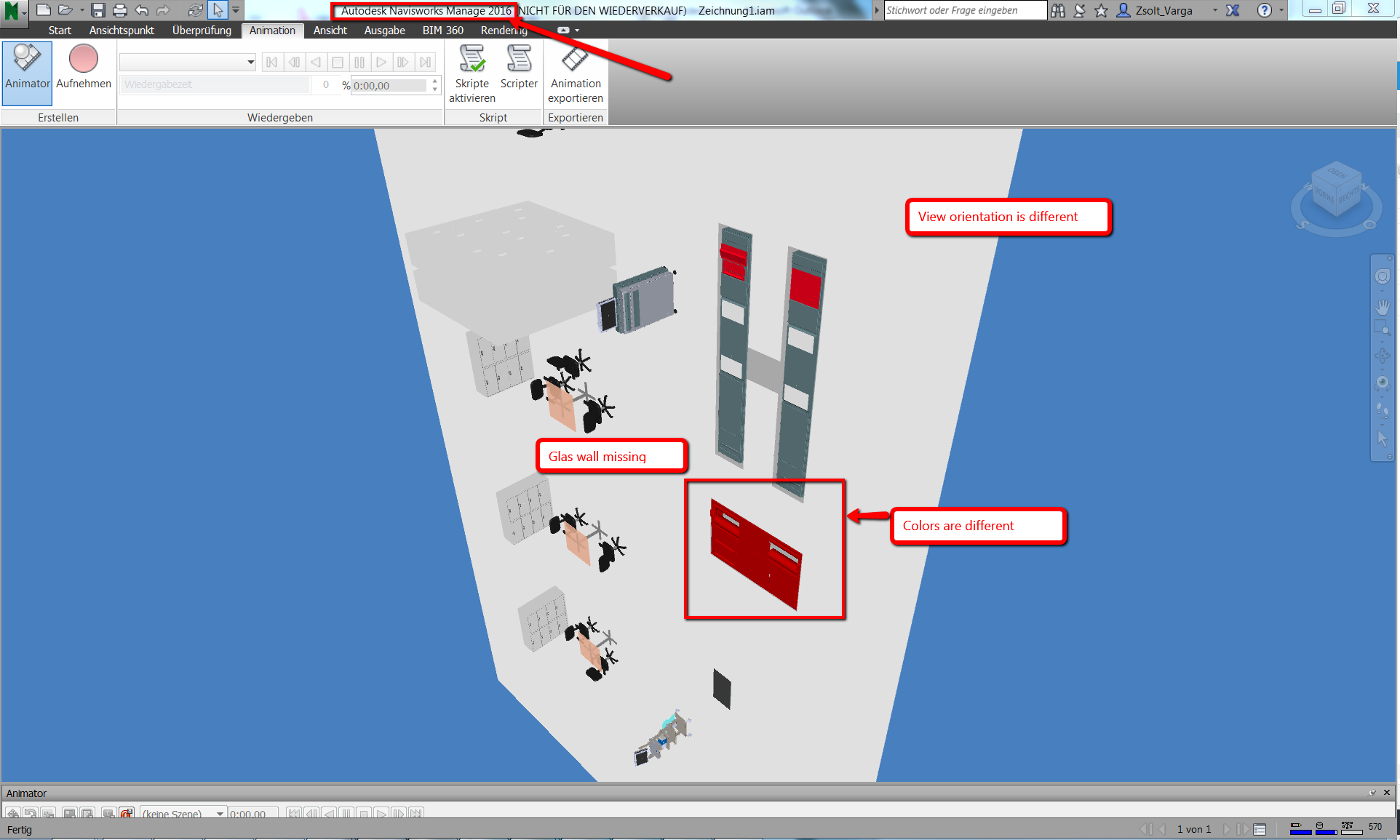 在 Navisworks 中打开 Inventor 文件时丢失颜色